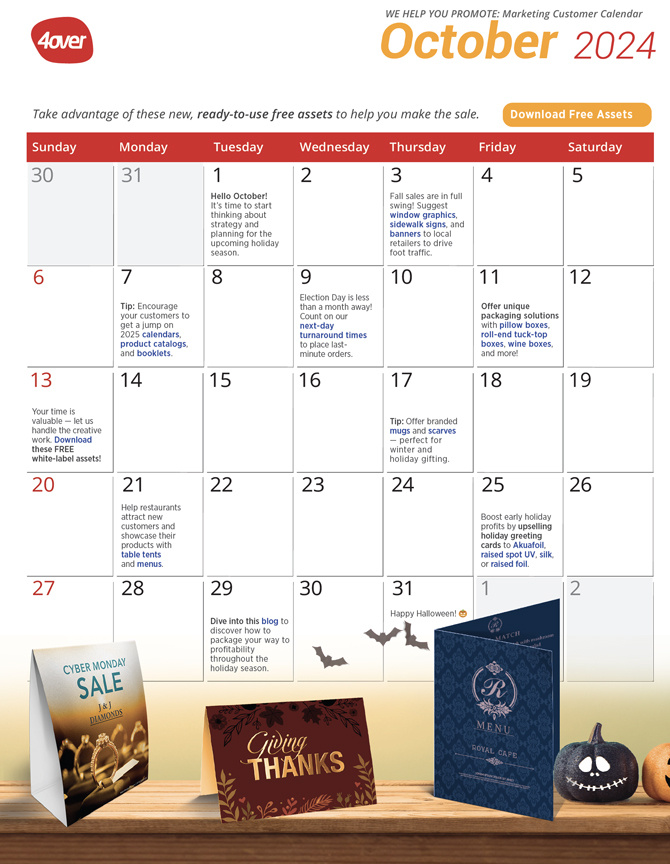 4over Marketing Promotions Calendar | Wholesale Printer Promo Calendar