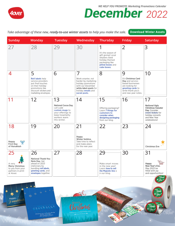 4over Marketing Promotions Calendar | Wholesale Printer Promo Calendar