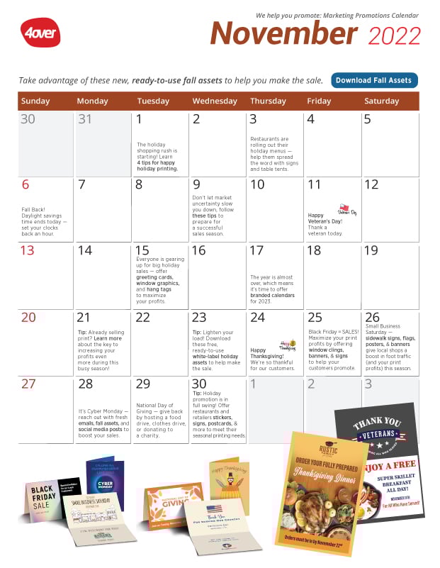 4over Marketing Promotions Calendar | Wholesale Printer Promo Calendar